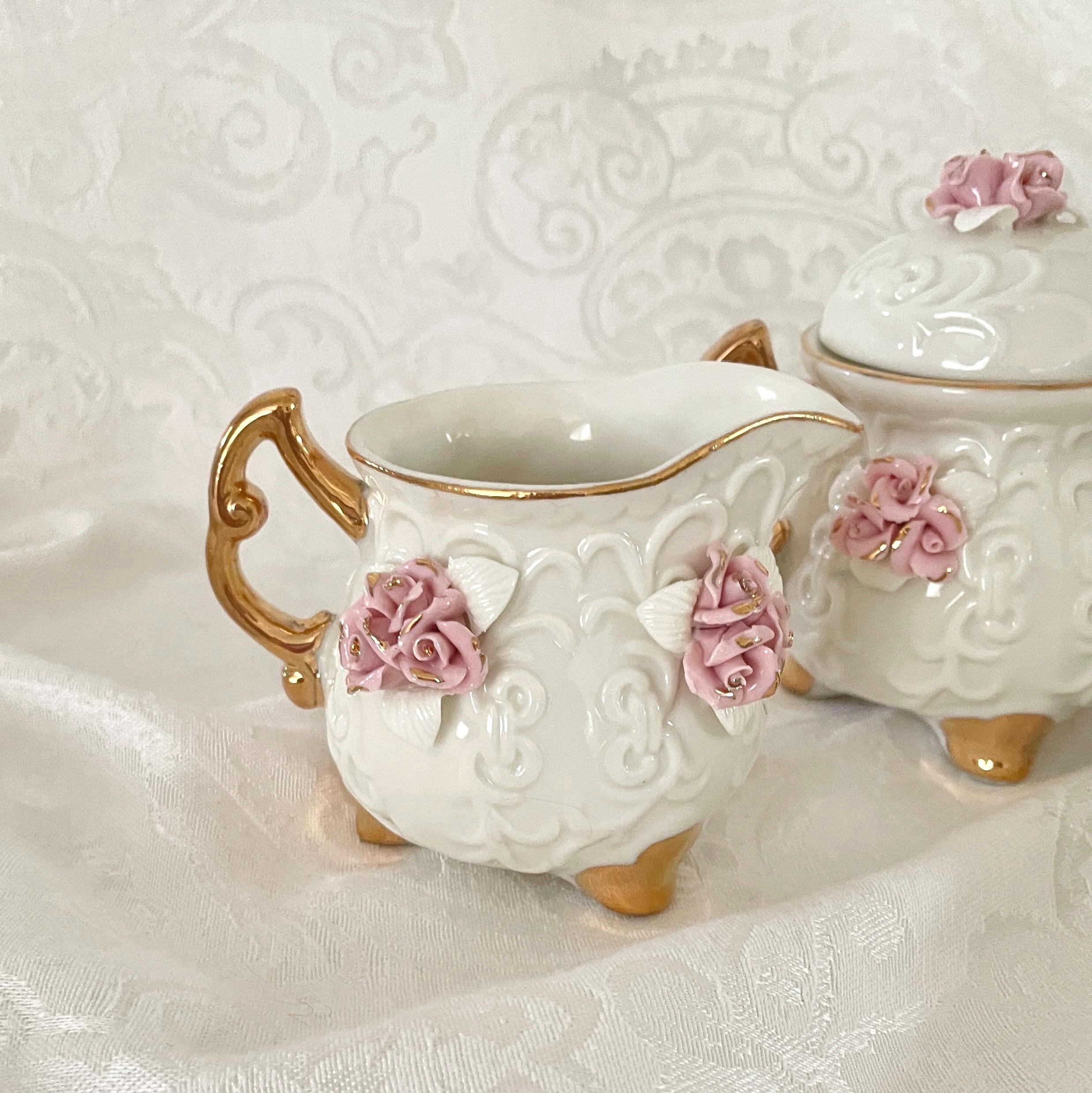 Vintage Ornate Rose & Gold Porcelain Tea Set 90s Collectable Ceramic ...