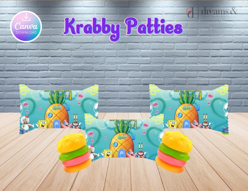 Spongebob Treat Wrappers, Chip Bags, Krabby Patties, Water Bottle ...