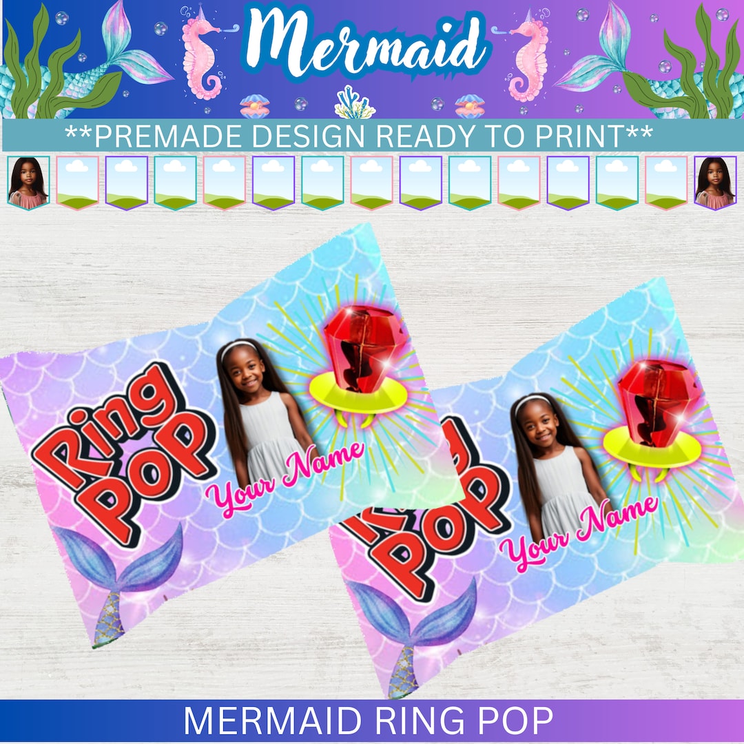 Mermaid | Ring Pop | Printable | Digital | Ready to Print | Party Favor ...