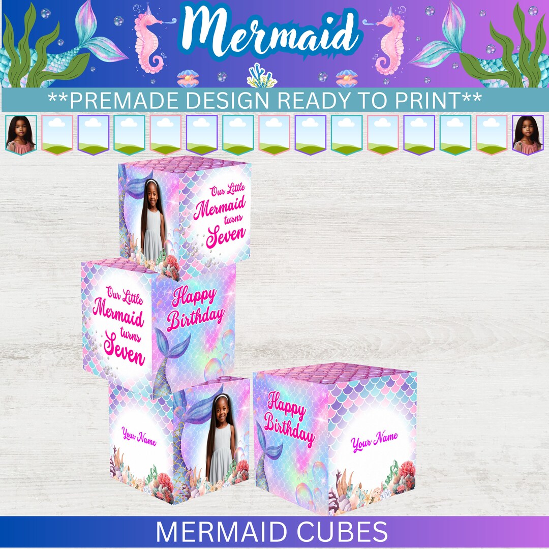 Mermaid | Cubes | Printable | Digital | Ready to Print | Party Favor ...