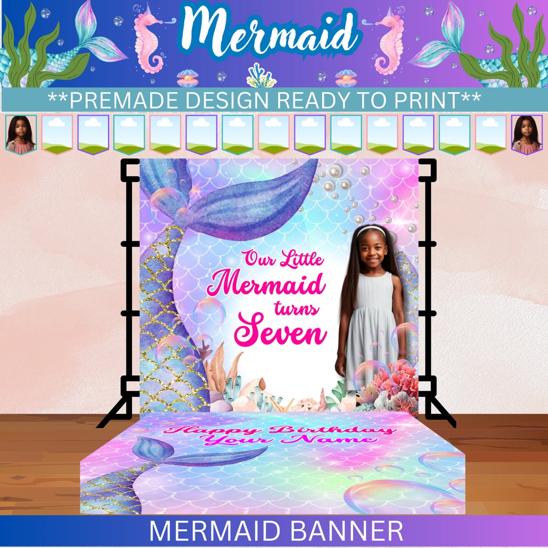 Mermaid | Banner | Printable | Digital | Ready to Print | Party Favor ...