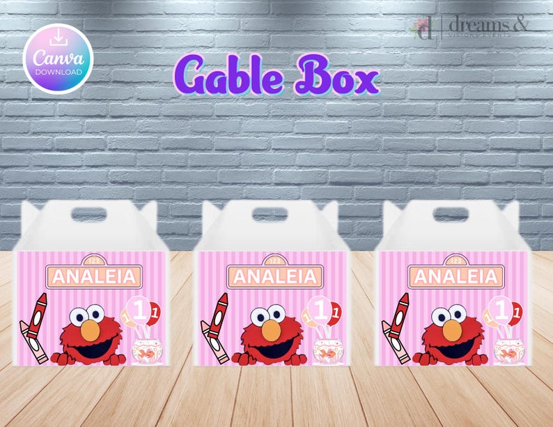 Pink Sesame Street | Gable Box | Printable | Digital Instant Download ...