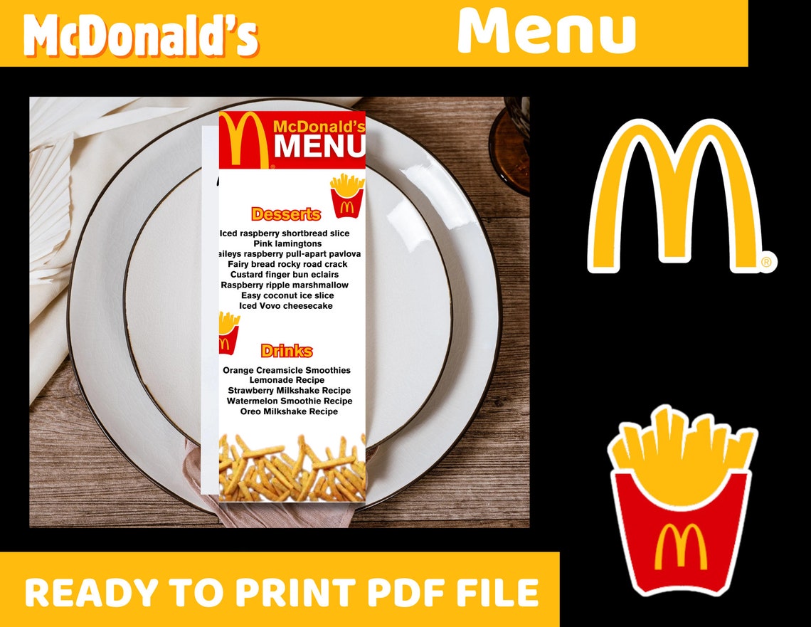Mcdonalds Theme | Menu | Printable | Digital Instant Download ...
