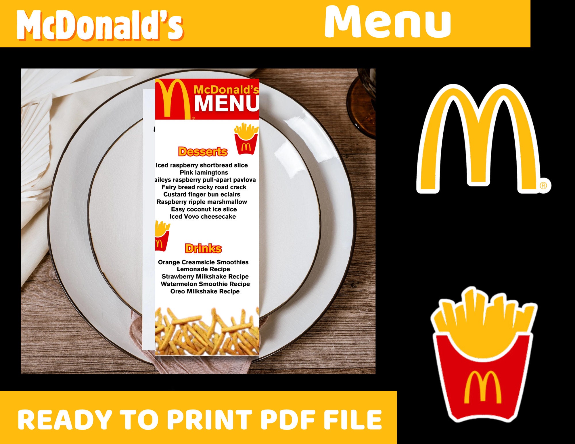 Mcdonalds Theme | Menu | Printable | Digital Instant Download ...