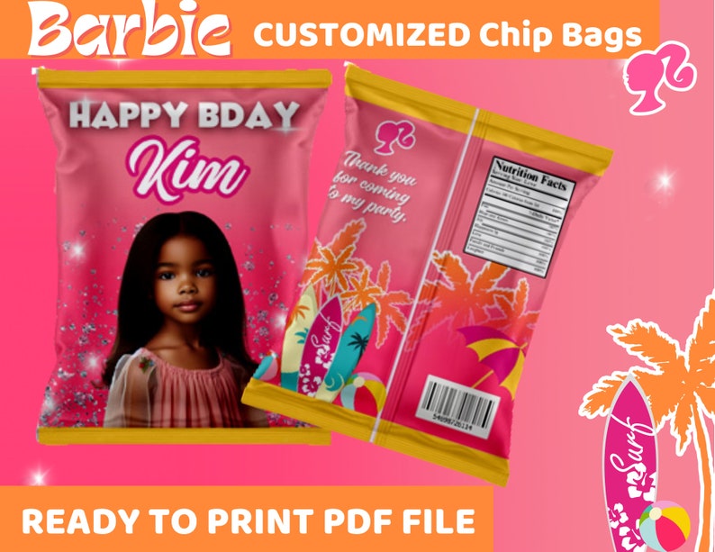 Barbie Summer | Chip Bags | Printable | Digital Instant Download ...