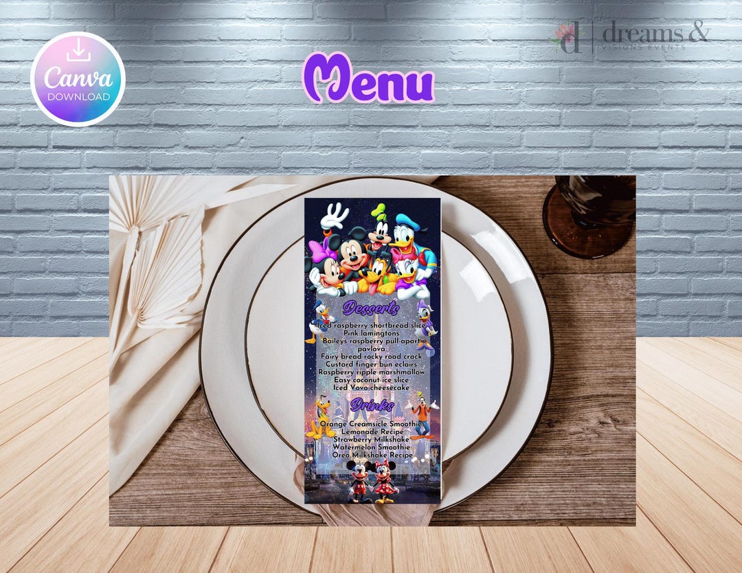 Mikey Minnie | Menu | Printable | Digital Instant Download | Editable ...