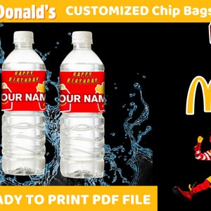 Mcdonald Water Bottle Labels Printable Digital Instant Download ...