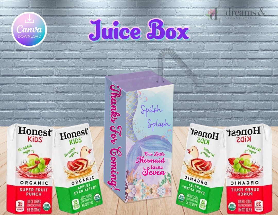 Mermaid | Juice Box | Printable | Digital Instant Download | Editable ...
