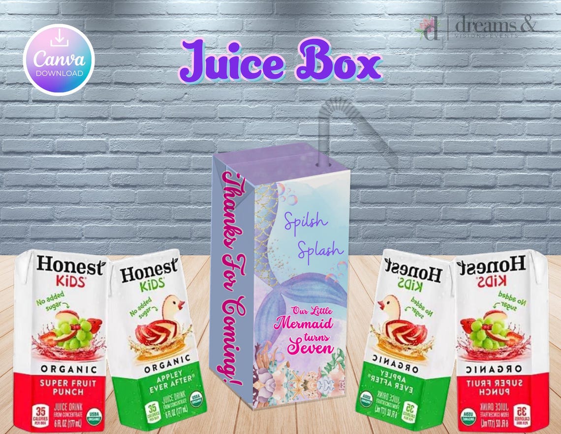 Mermaid | Juice Box | Printable | Digital Instant Download | Editable ...