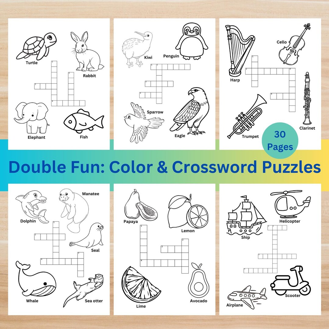 Color & Crossword Puzzle Play: Double the Fun With Animals, Fruits, Sea ...