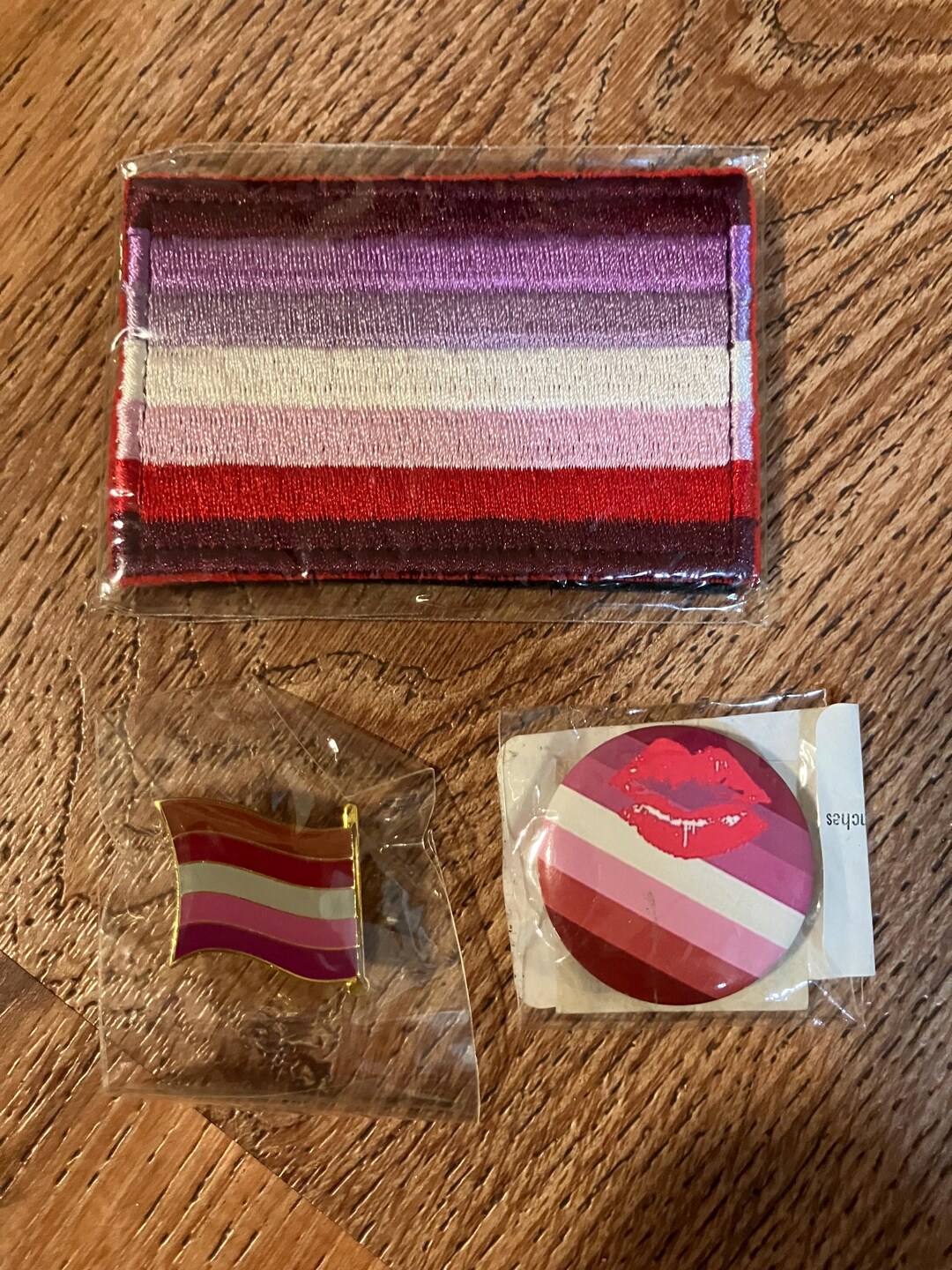LGBTQ Lesbian Pride Flag Patch Lipstick Pin and Button Set of 3 Lesbian ...