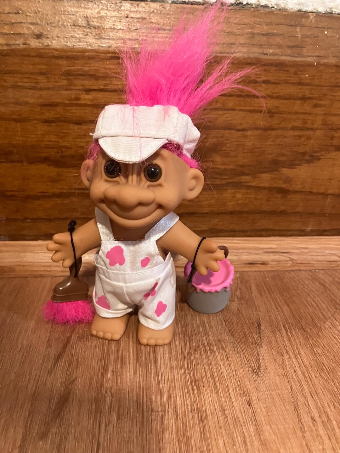Russ Troll Vintage House Painter 5” Pink Hair Amber Eyes GUC W ...
