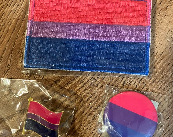 LGBTQ Bisexual Pride Flag Velcro Patch Pin and Button Set of 3 Bisexual ...