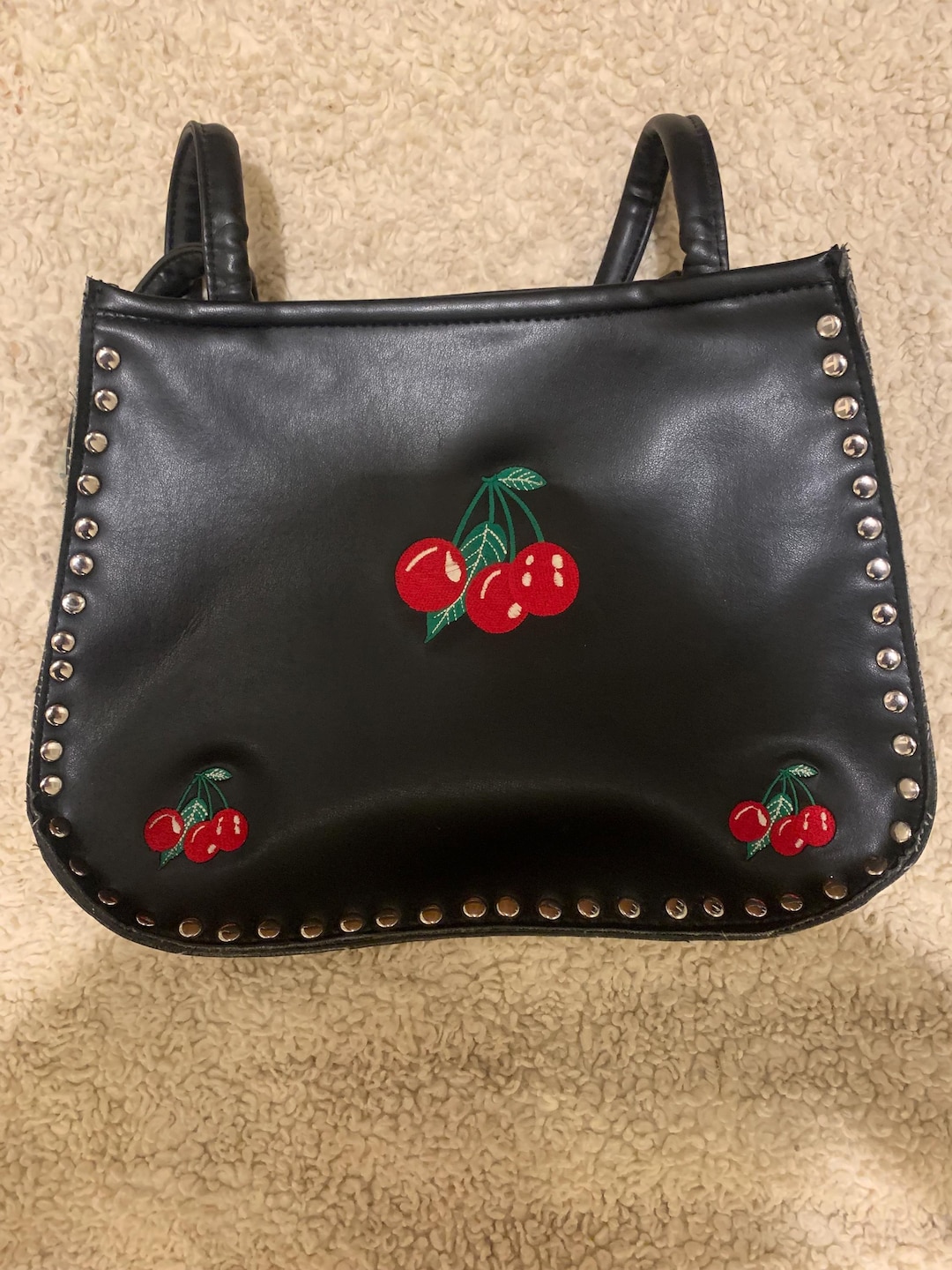 Demonia Purse Vintage Goth Studded Black With Cherries RARE With Black With Cherries Matching ...