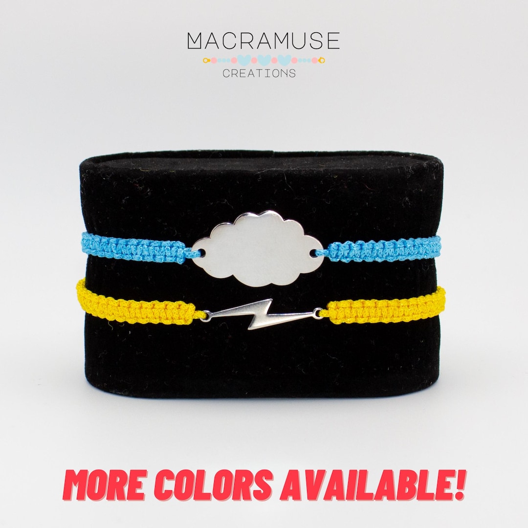 Cloud & Lightning Bolt Macrame Bracelet Set: Adjustable Friendship ...