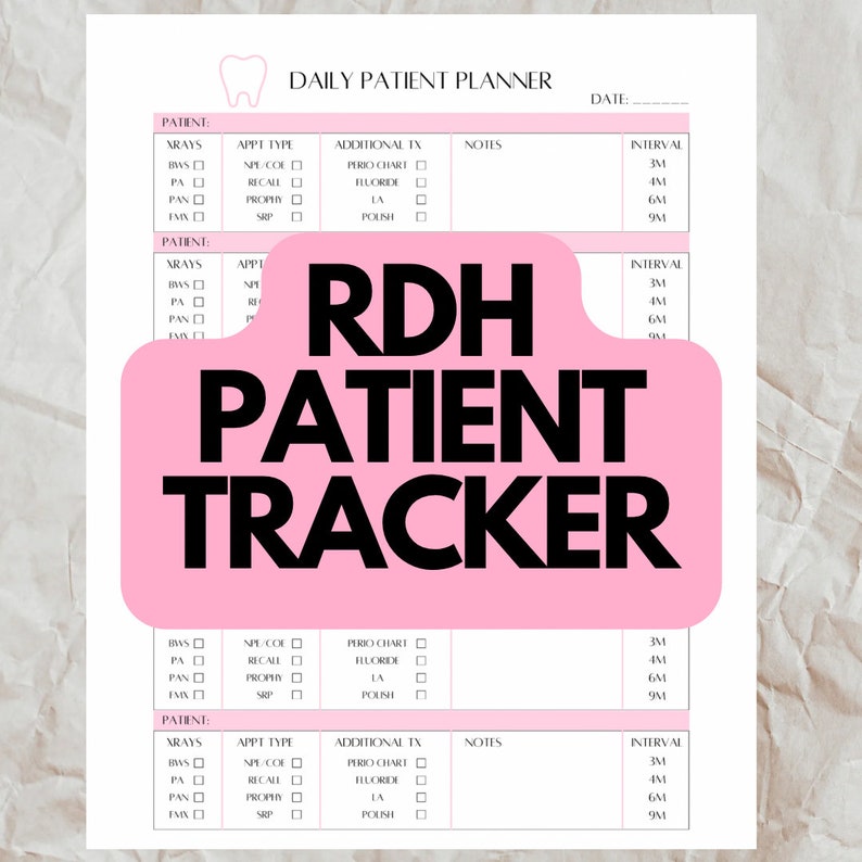 Aesthetic RDH Daily Patient Planner, Dental Hygienist, Day to Day Audit ...