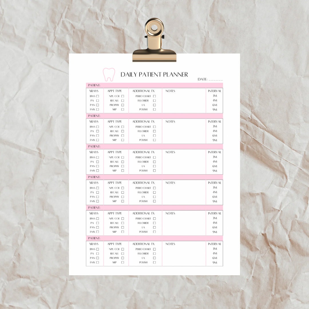 Aesthetic RDH Daily Patient Planner, Dental Hygienist, Day to Day Audit ...
