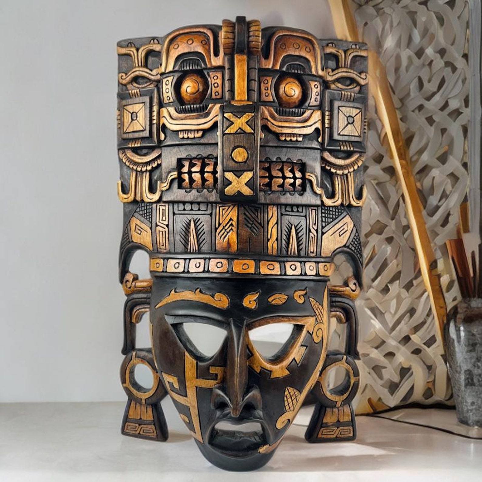 Handcrafted Cedar Wood Mayan Mask: Chaac, God of Rain - Etsy