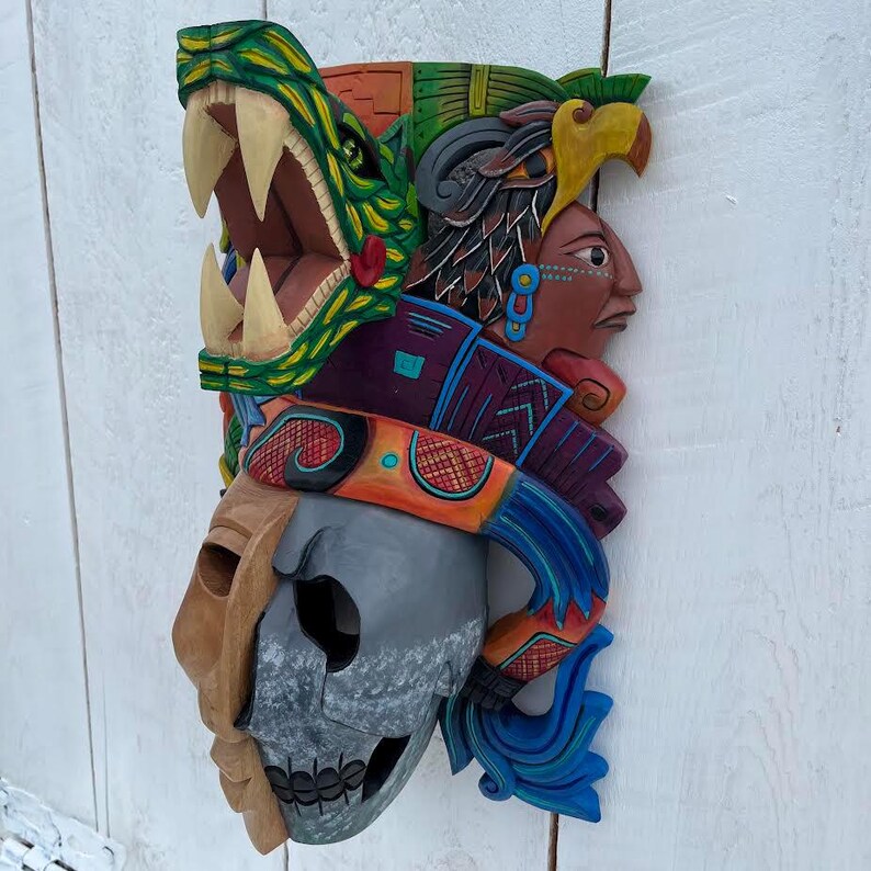 Cedar Wood Mayan Mask: Vision Serpent, Mexican Art 3D Carving - Etsy