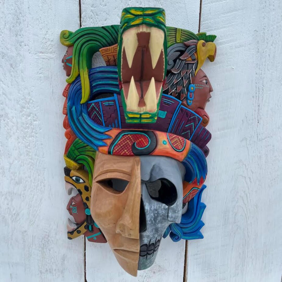 Cedar Wood Mayan Mask: Vision Serpent, Mexican Art 3D Carving - Etsy