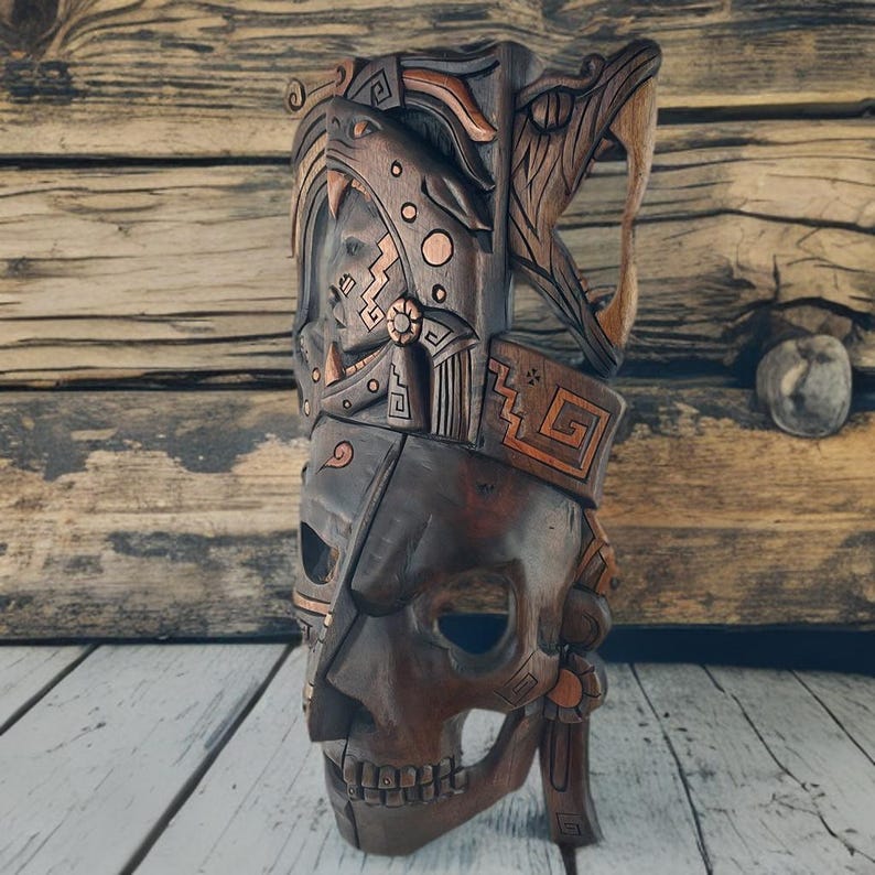 Handcrafted Cedar Wood Mayan Mask: Mexican Wall Art (16x9 Inches) - Etsy