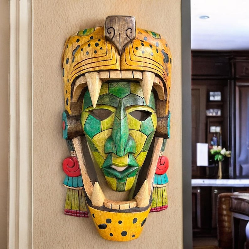 Handcrafted Cedar Mayan Mask: Manbalam Jaguar Warrior - Etsy