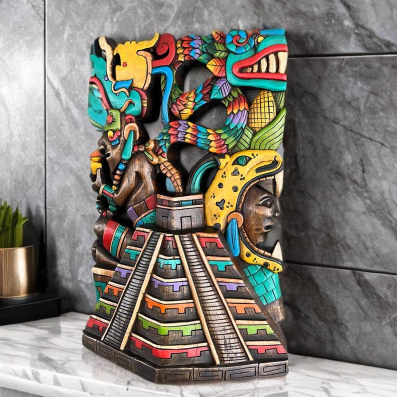 Handcrafted Cedar Maya Temple Statue: Mexican Culture Art - Etsy