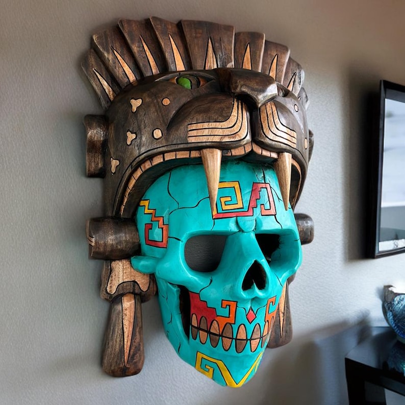Skull Jaguar Warrior Mayan Mask, 3D Woods Carving, Mexican Art, Mayan ...