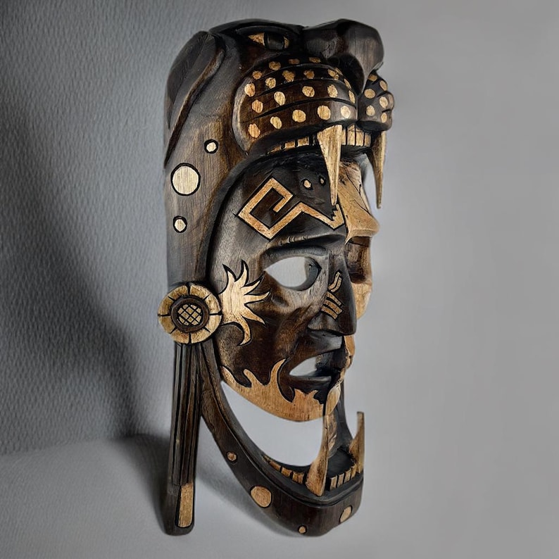 Handcrafted Cedar Wood Mask: Aztec Jaguar Warrior Wall Art - Etsy