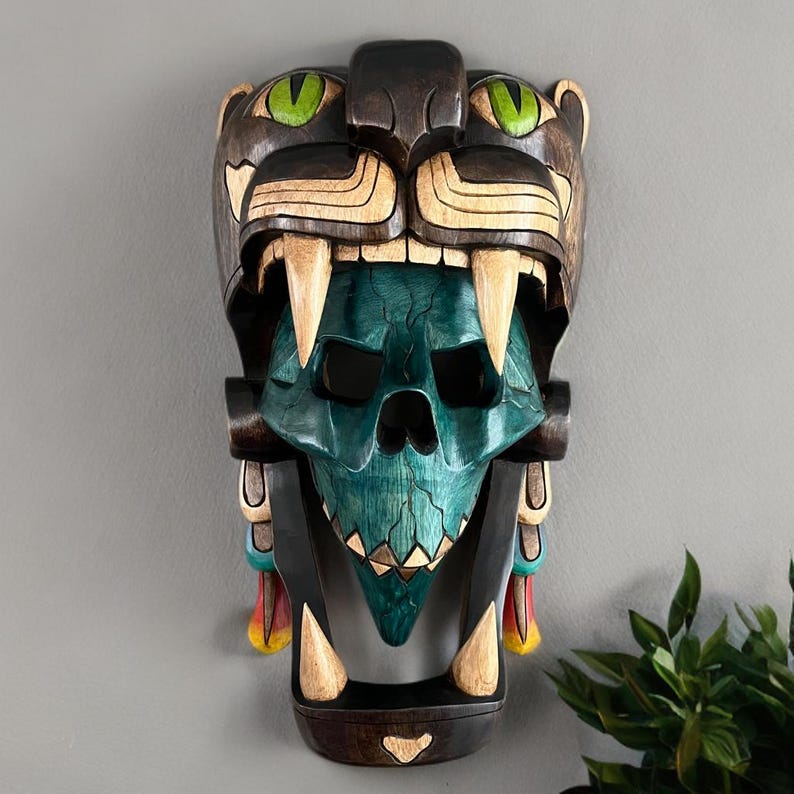 Handcrafted Cedar Wood Mayan Mask: Jaguar Warrior Wall Art - Etsy