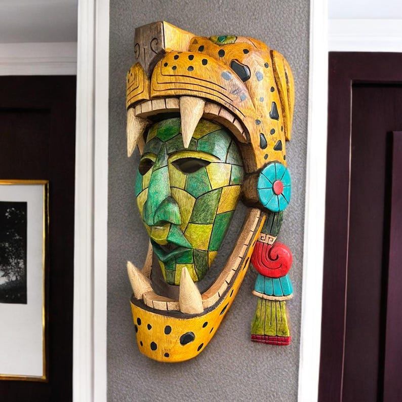 Handcrafted Cedar Mayan Mask: Manbalam Jaguar Warrior - Etsy
