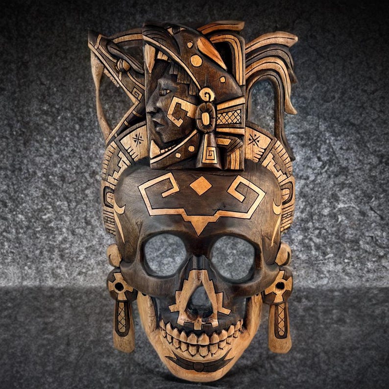 Skull Wooden Mask, Aztec Culture, Mayan Culture, Mexican Art, Mayan ...