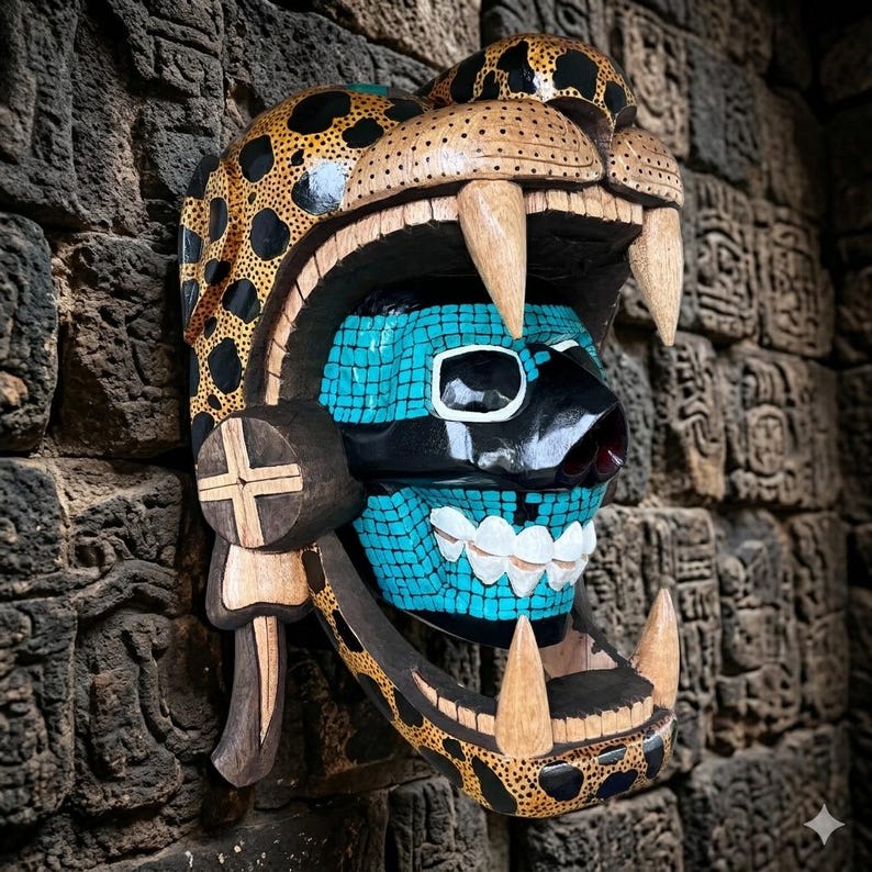 Cedar Wood Jaguar Warrior Mask: Handmade Mexican Aztec Art - Etsy