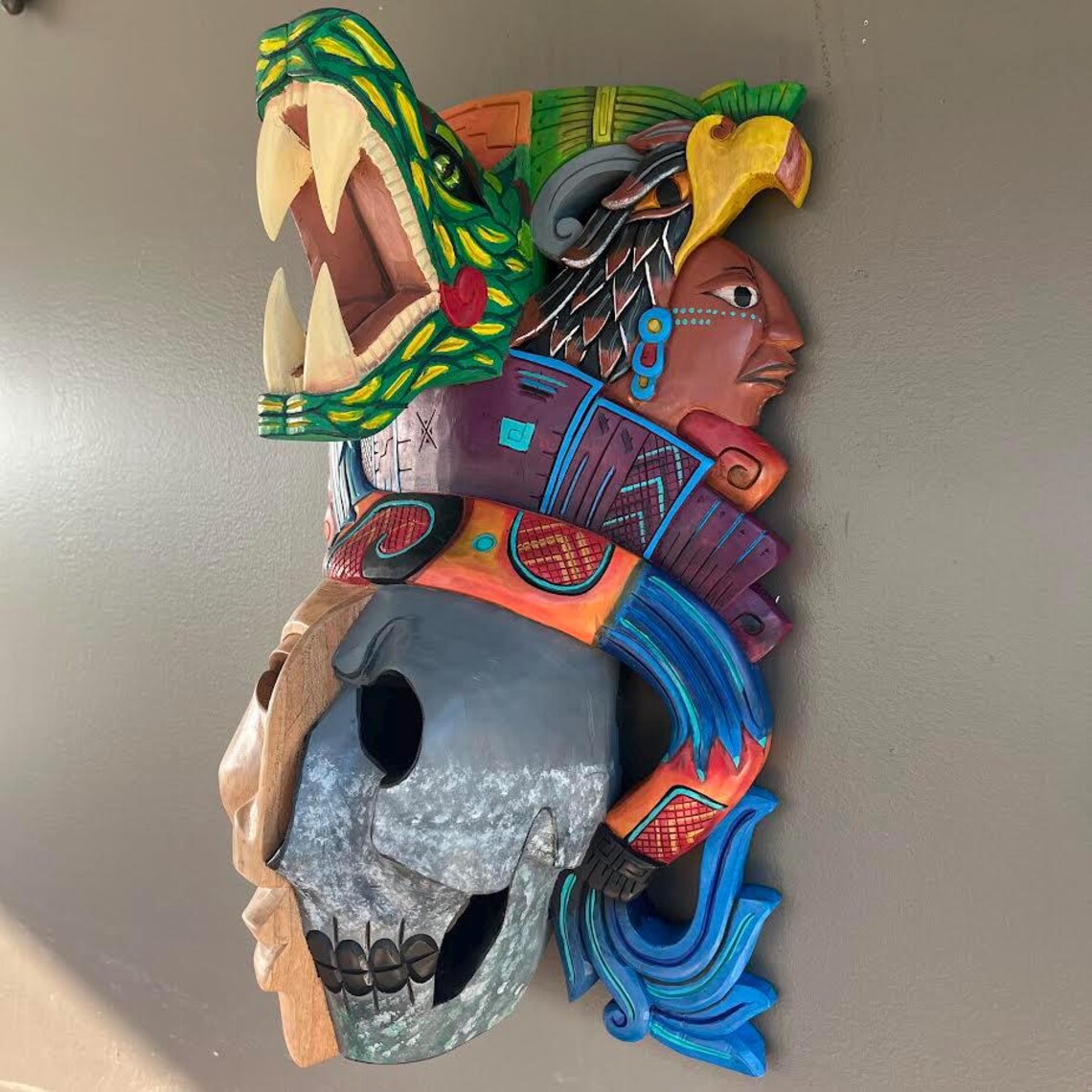 Cedar Wood Mayan Mask: Vision Serpent, Mexican Art 3D Carving - Etsy UK