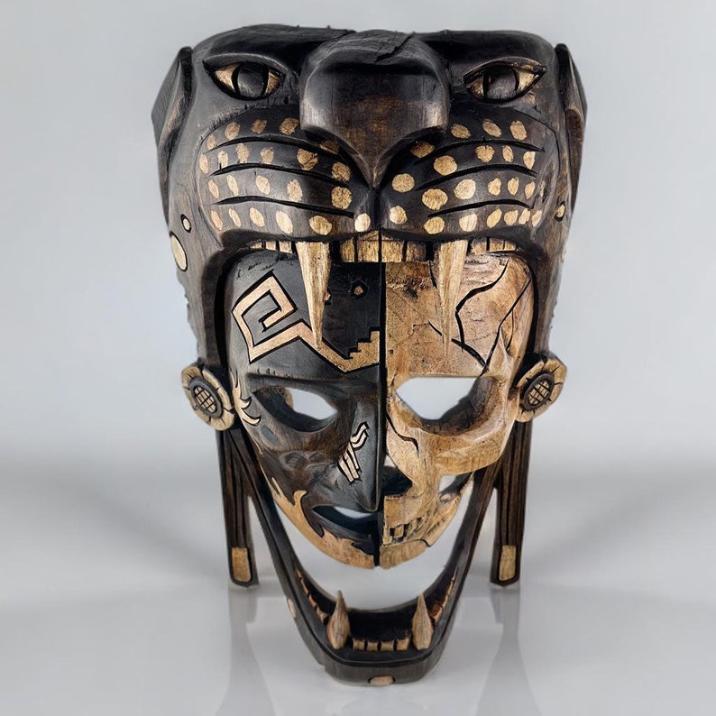 Handcrafted Cedar Wood Mask: Aztec Jaguar Warrior Wall Art - Etsy
