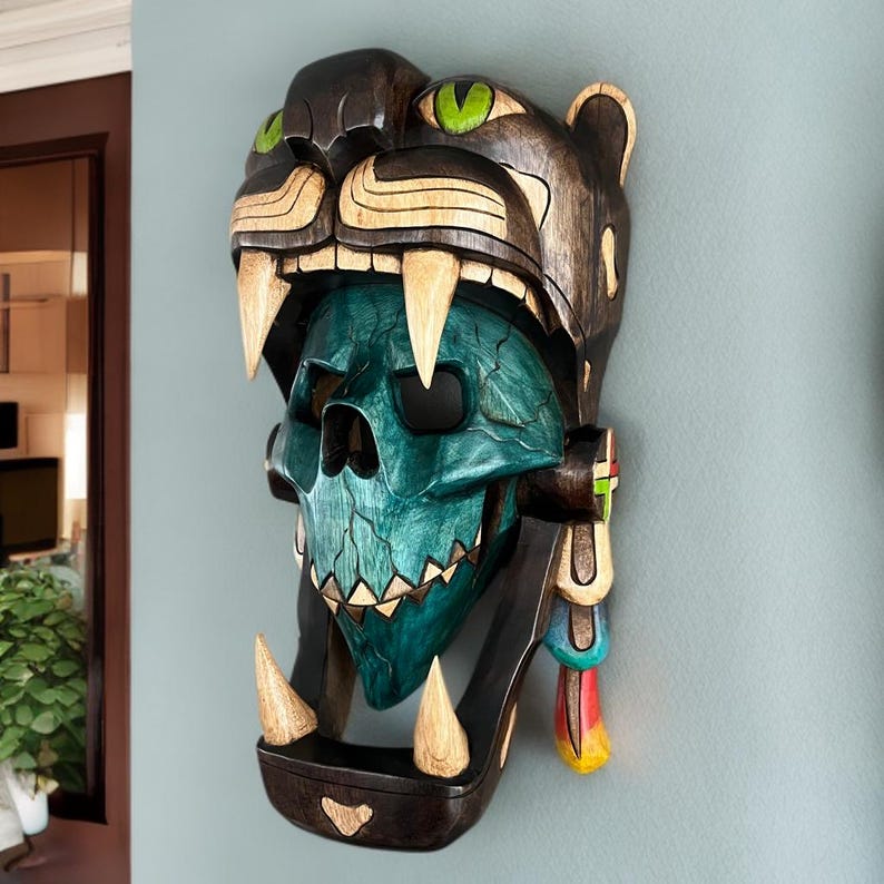 Handcrafted Cedar Wood Mayan Mask: Jaguar Warrior Wall Art - Etsy