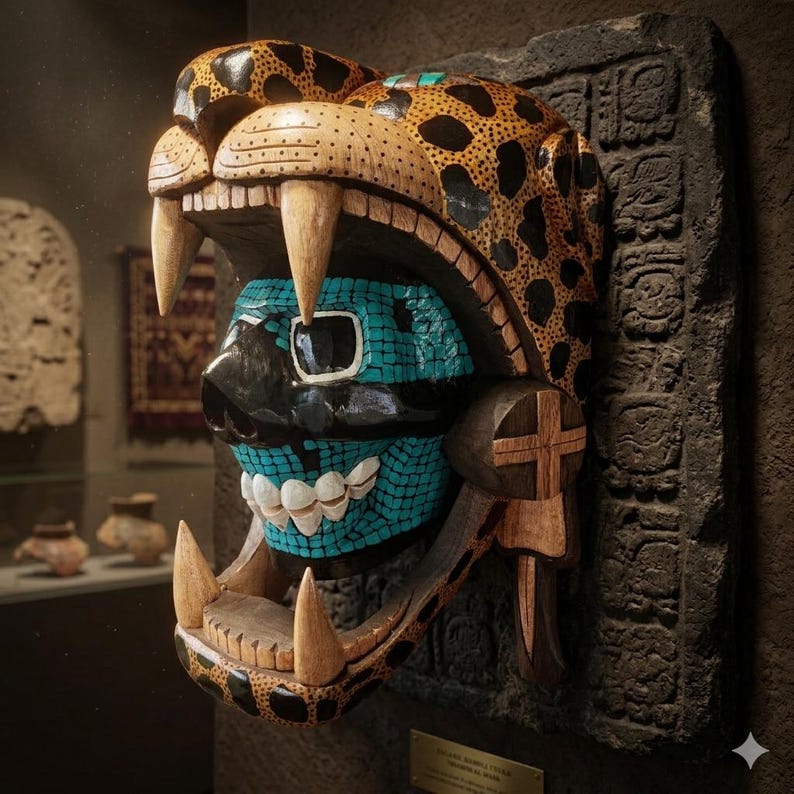 Cedar Wood Jaguar Warrior Mask: Handmade Mexican Aztec Art - Etsy