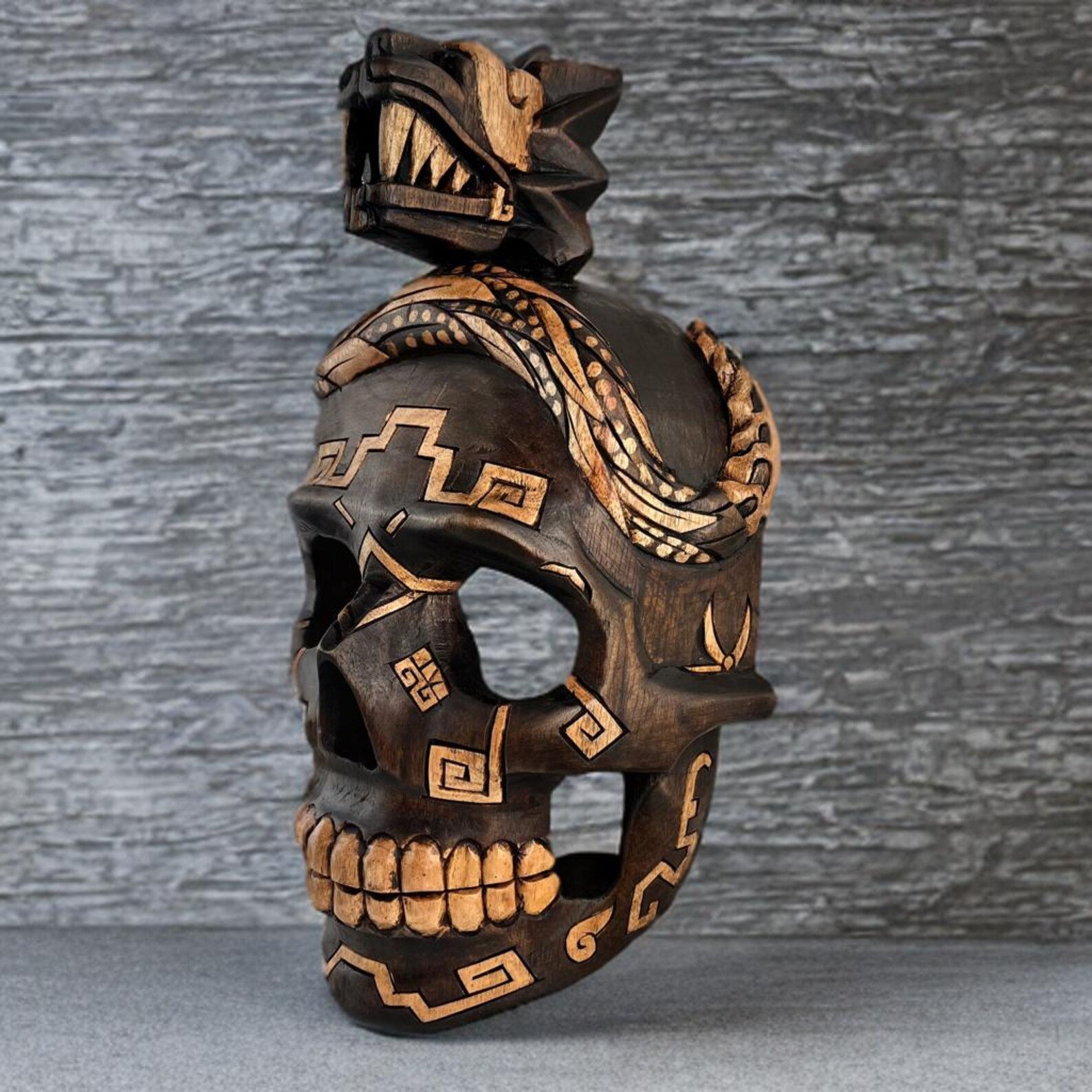 Handcrafted Cedar Wood Skull Mask: Mayan Wall Art (16x9 Inches) - Etsy