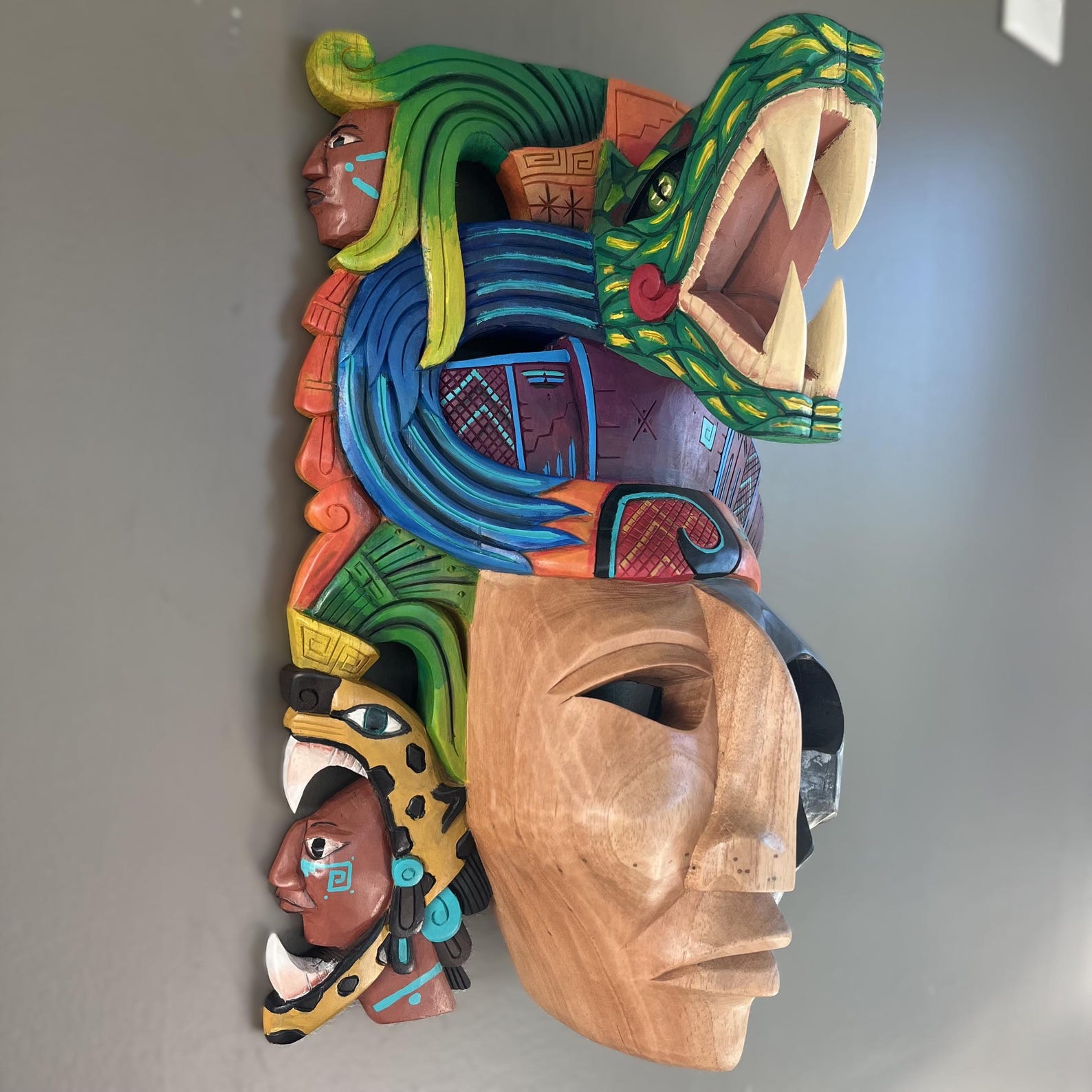 Cedar Wood Mayan Mask: Vision Serpent, Mexican Art 3D Carving - Etsy UK