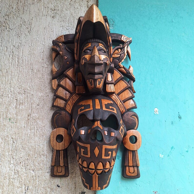 Hand Carved Mask Made of Cedar Wood, Mayan and Aztec Culture, Mexican ...