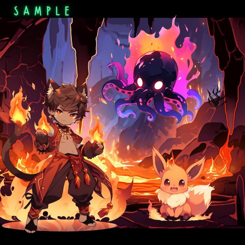 Fire Octopus Companion PNG | Streaming Static Asset (digital Download ...