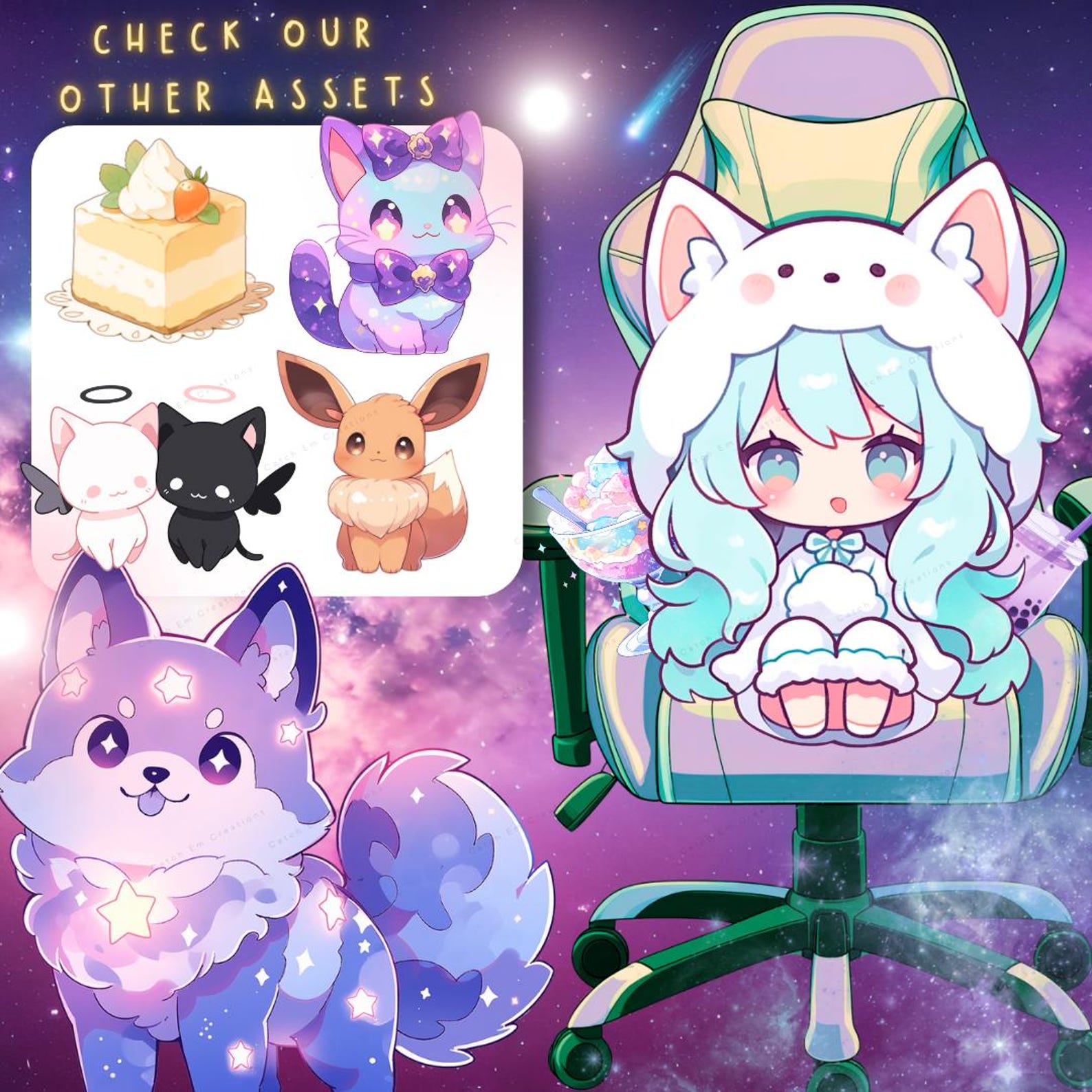 Vtuber Gaming Chair Pngs: Stream Assets + Bonus Cat (digital Download ...