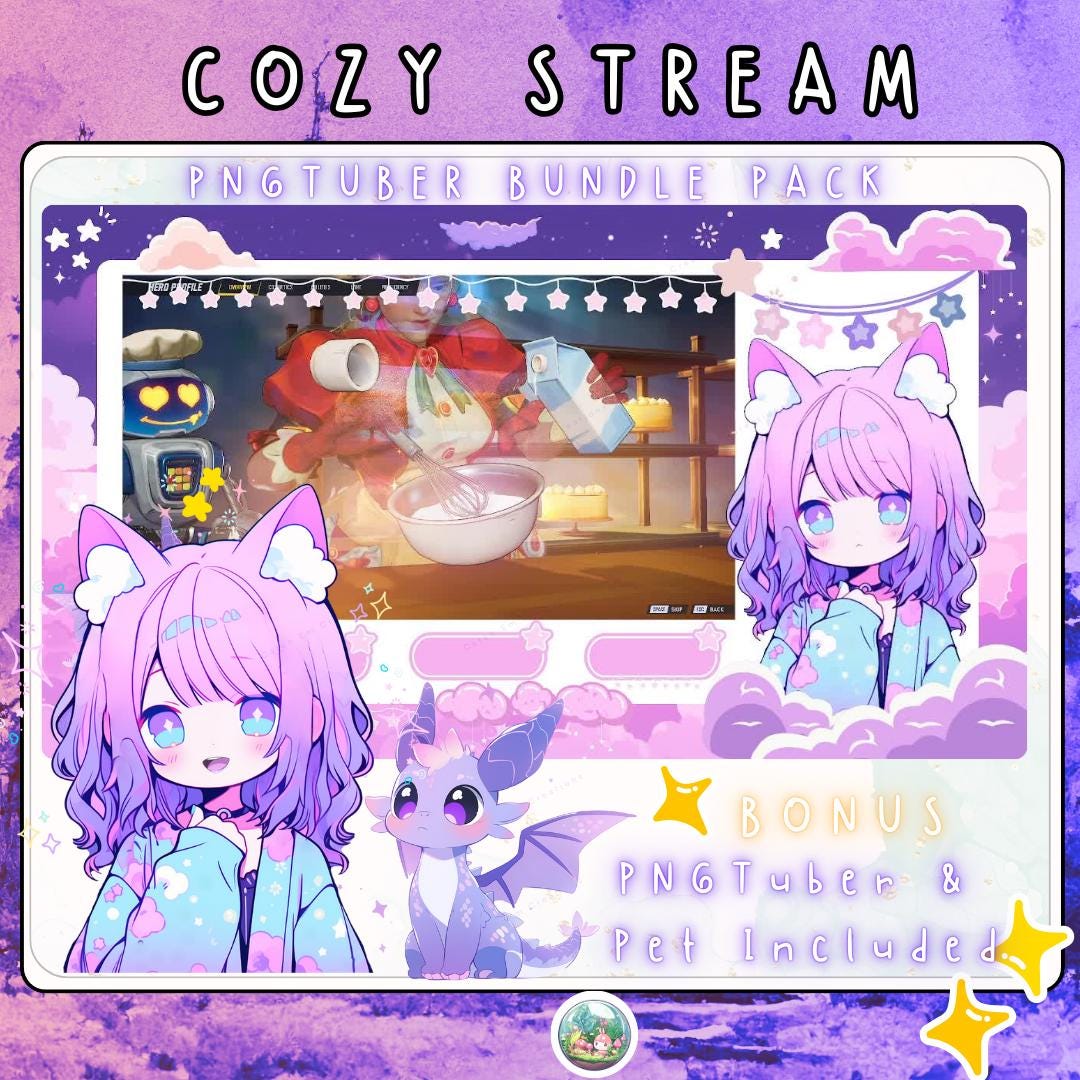Cozy Stream Overlay Bundle, Animated & Static Twitch Overlays, Pngtuber ...
