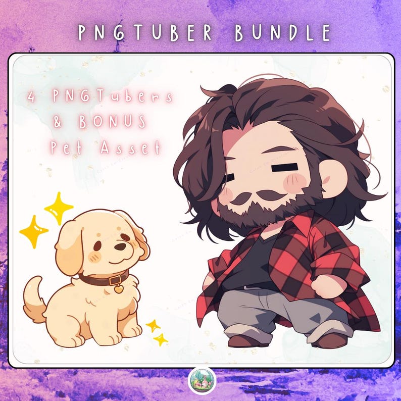 Flannel Pngtuber Avatar Bundle, Cozy Streamer Character With Pet ...