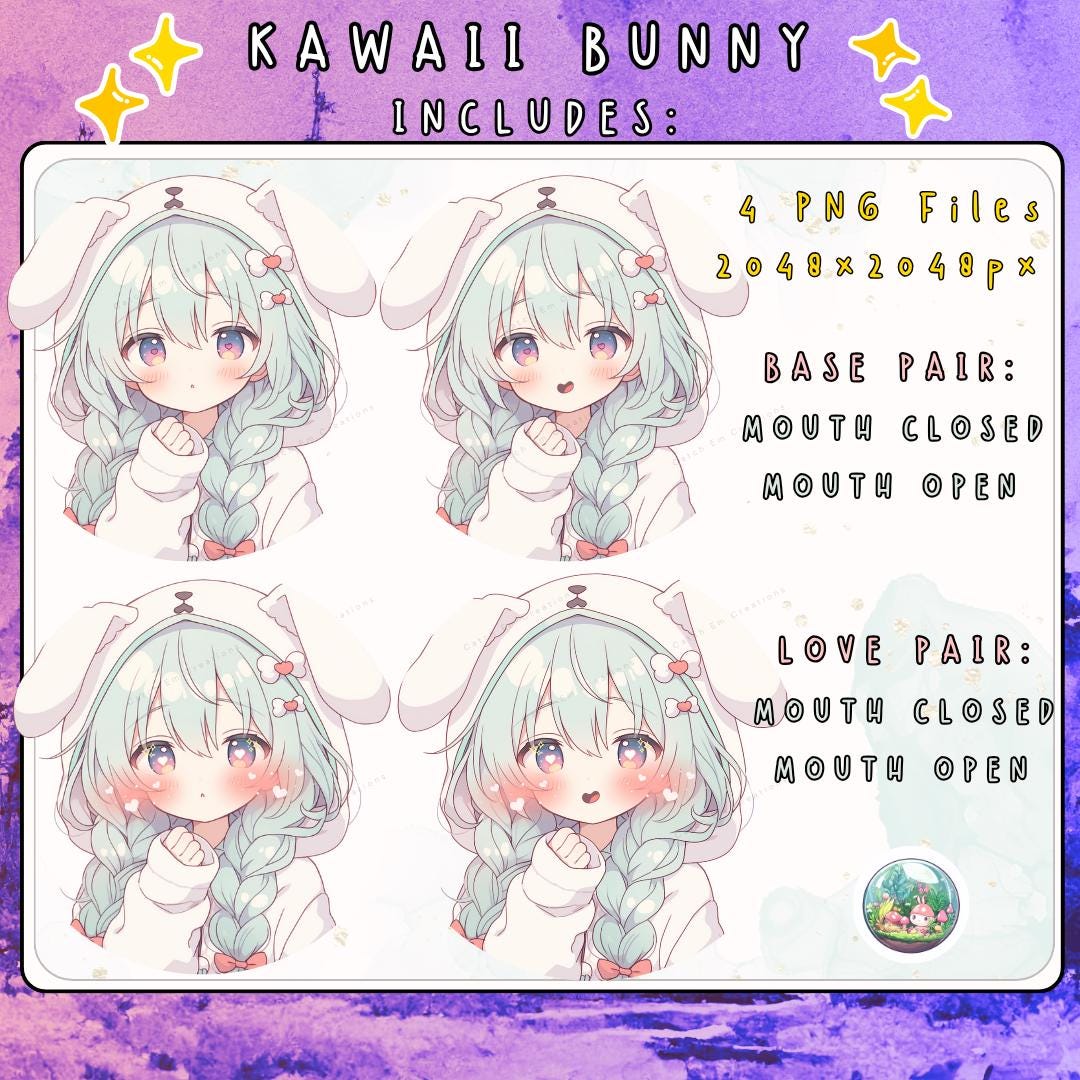 Bunny Pngtuber Avatar Starter Pack, Kawaii Chibi Rabbit Streamer Model ...