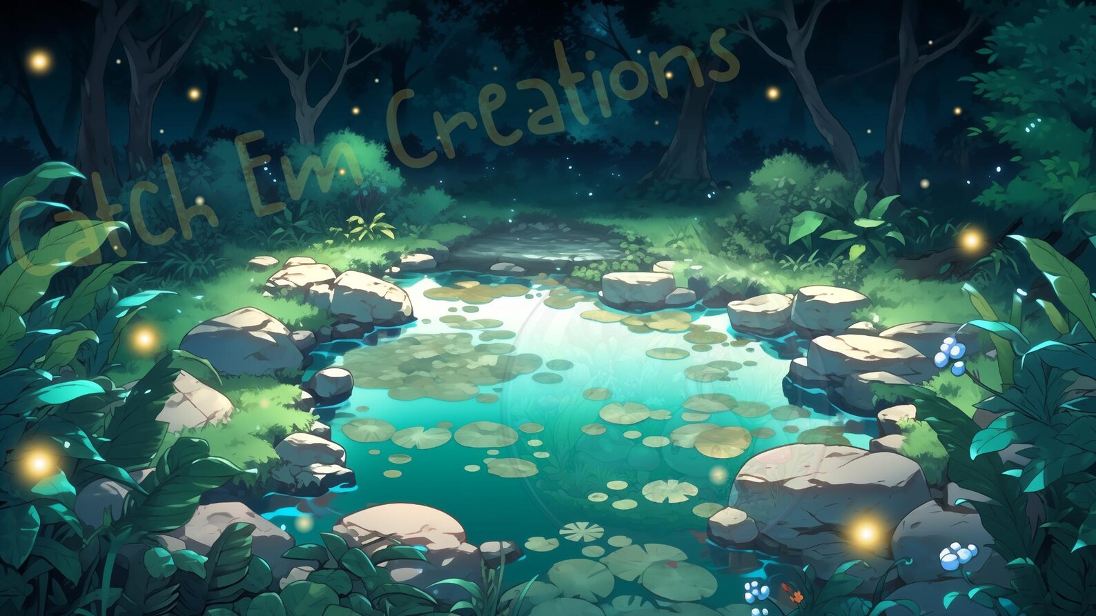 Firefly Pond Stream Background | Cozy Stream Overlay (digital Download ...