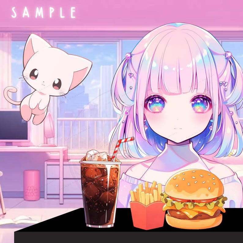 Anime Food Stream Decorations: Cheese Burger Vtuber/pngtuber Assets ...