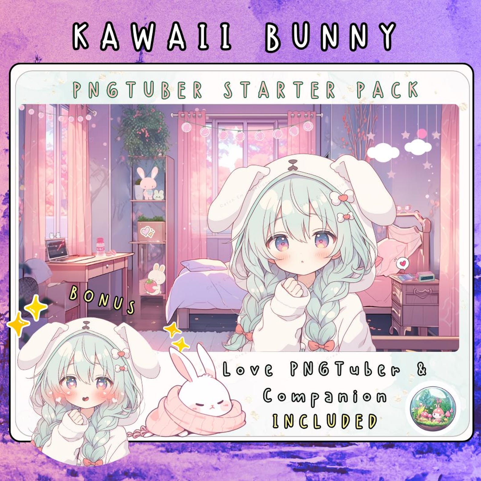 Bunny Pngtuber Avatar Starter Pack, Kawaii Chibi Rabbit Streamer Model ...