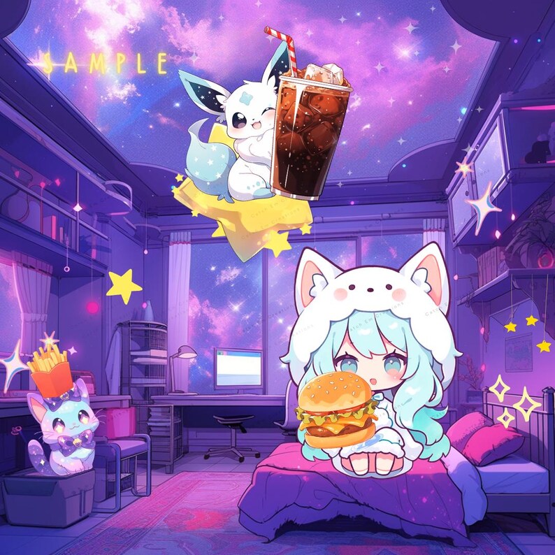 Anime Food Stream Decorations: Cheese Burger Vtuber/pngtuber Assets ...