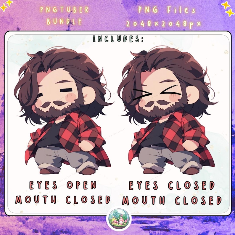 Flannel Pngtuber Avatar Bundle, Cozy Streamer Character With Pet ...
